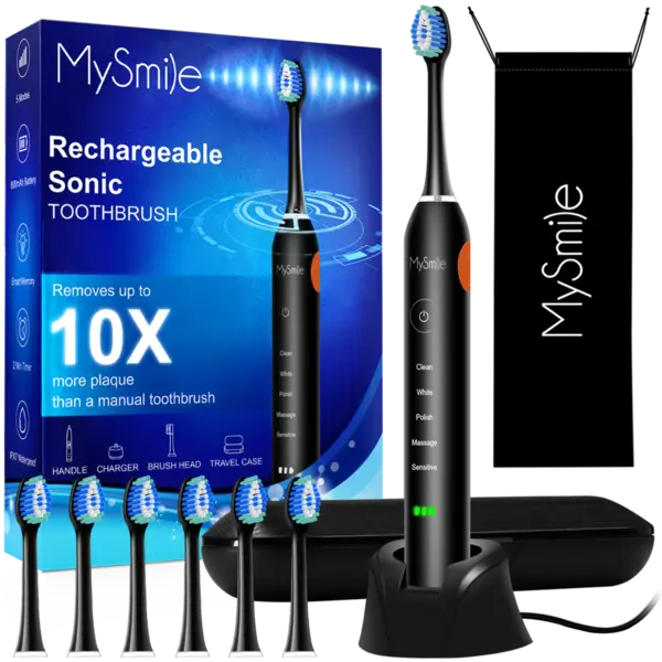 MYSMILE Elite Rechargeable Sonic Toothbrush With Travel Case - Black