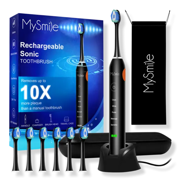 MYSMILE Elite Rechargeable Sonic Toothbrush With Travel Case - Black