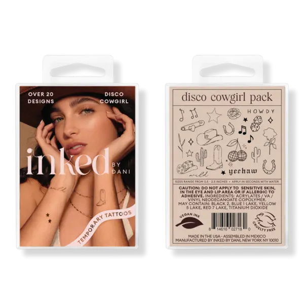 INKED BY DANI Disco Cowgirl Temporary Tattoo Pack - One-color