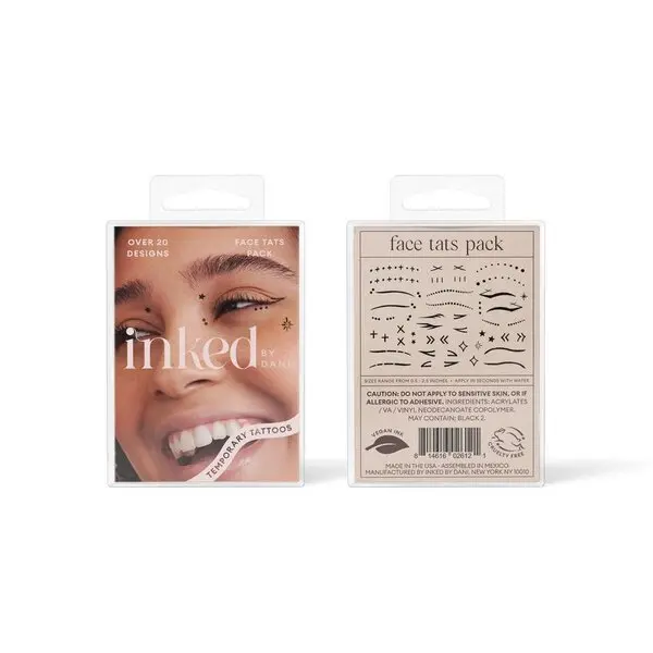 INKED BY DANI Face Tats Temporary Tattoo Pack - One-color