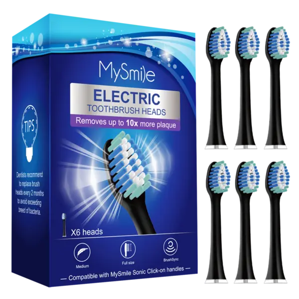 MYSMILE Elite Sonic Toothbrush Replacement Heads - Black