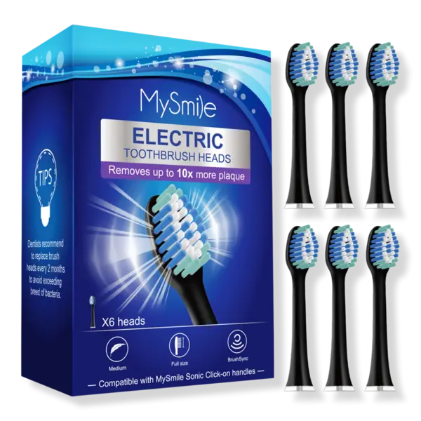 MYSMILE Elite Sonic Toothbrush Replacement Heads - Black