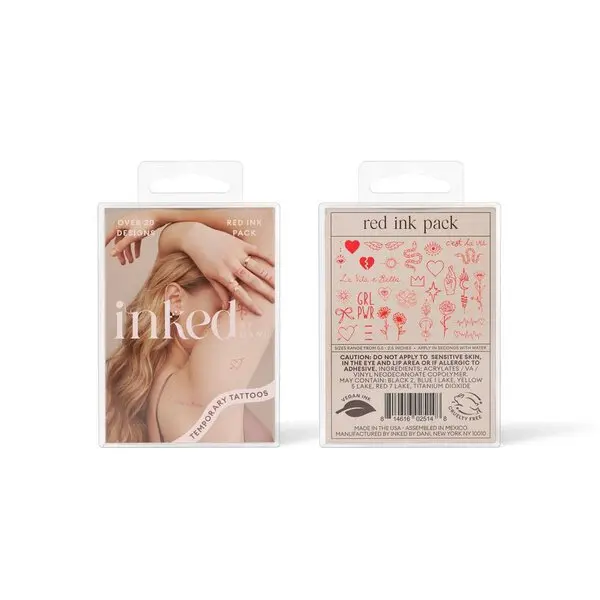 INKED BY DANI Red Ink Temporary Tattoo Pack - One-color