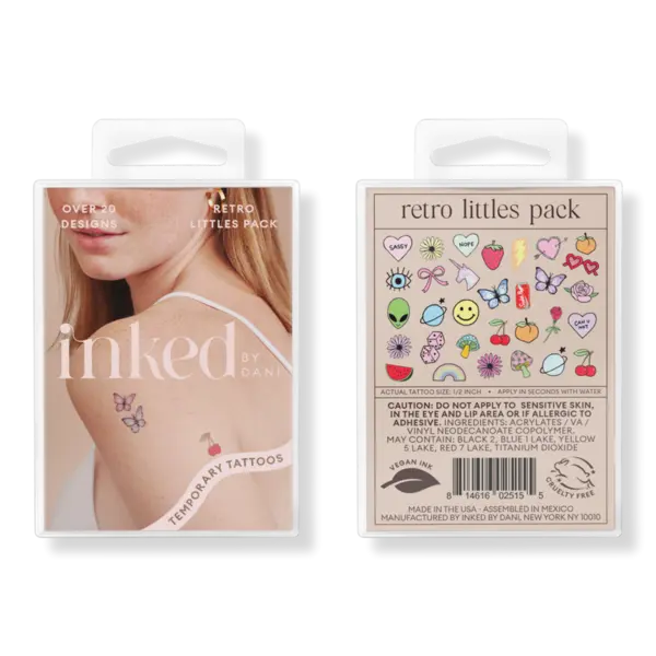 INKED BY DANI Retro Littles Temporary Tattoo Pack - One-color