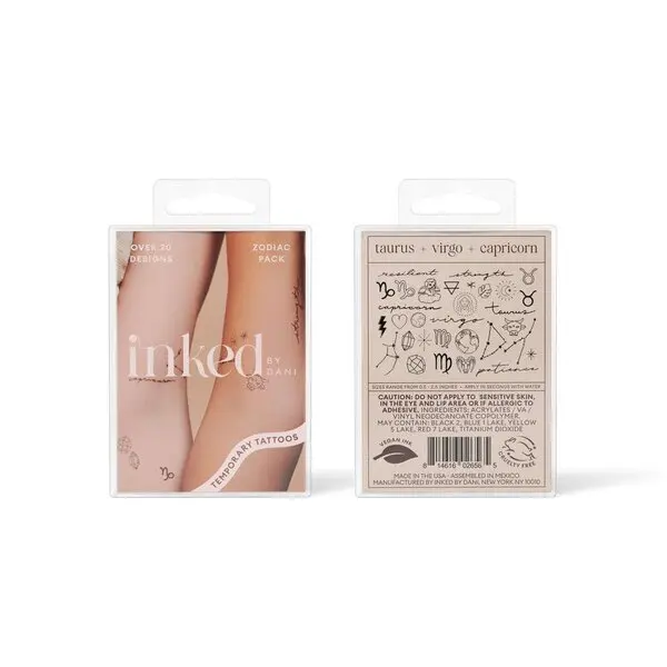 INKED BY DANI Zodiac Collection: Earth Signs Temporary Tattoo Pack - One-color