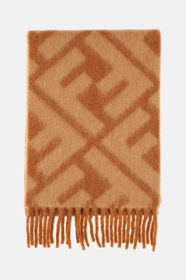 Fendi Ff Scarf In Alpaca And Wool - Beige