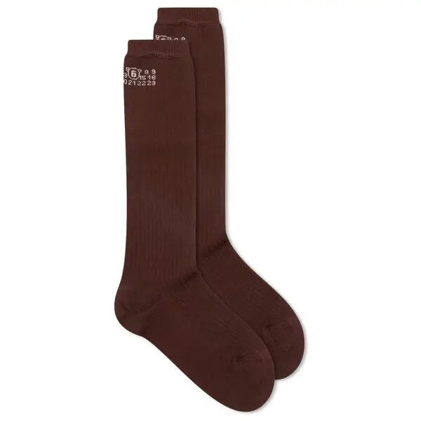 MAISON MARGIELA Long Logo Socks - Coffee Brown