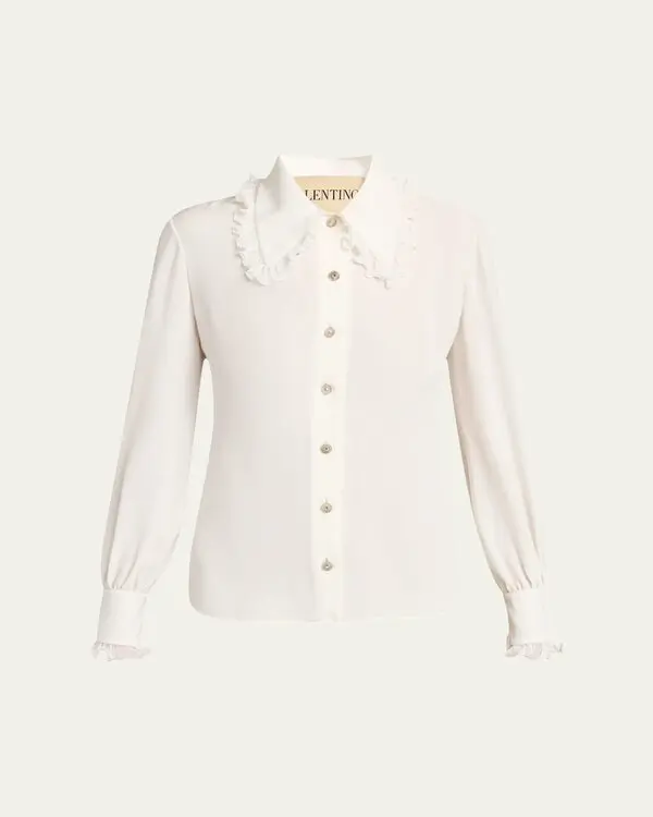 Valentino Garavani Ruffle-trim Silk Button Blouse - Avorio