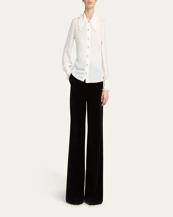 Valentino Garavani Ruffle-trim Silk Button Blouse - Avorio