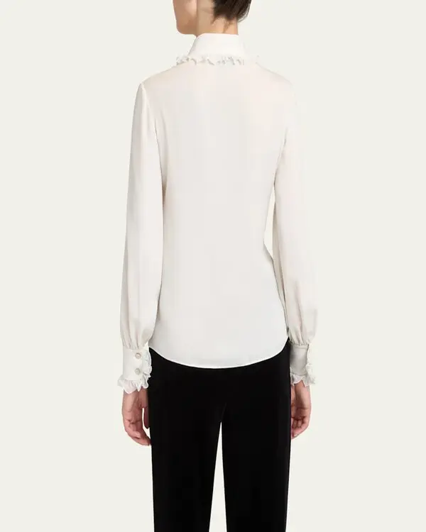 Valentino Garavani Ruffle-trim Silk Button Blouse - Avorio