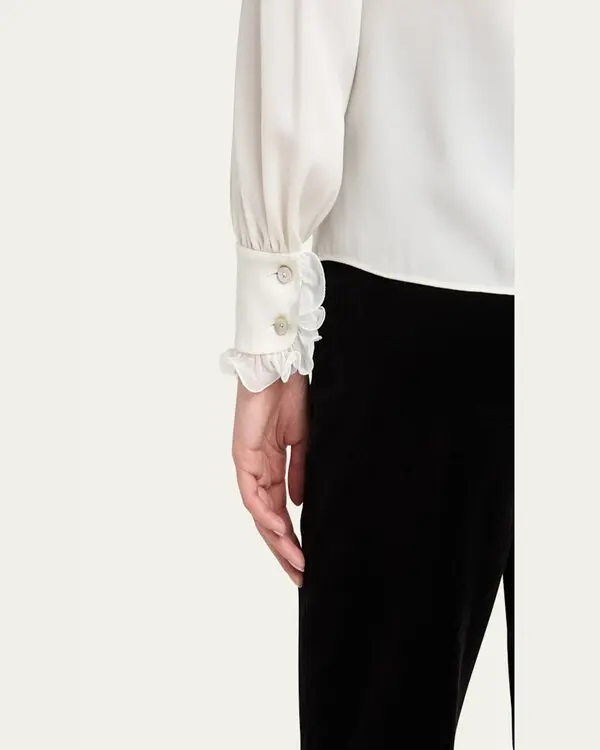 Valentino Garavani Ruffle-trim Silk Button Blouse - Avorio