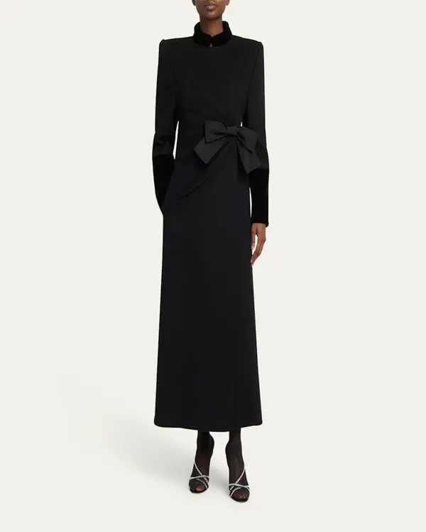 Valentino Garavani Velvet Bow Double-breasted Wool-cashmere Long Coat