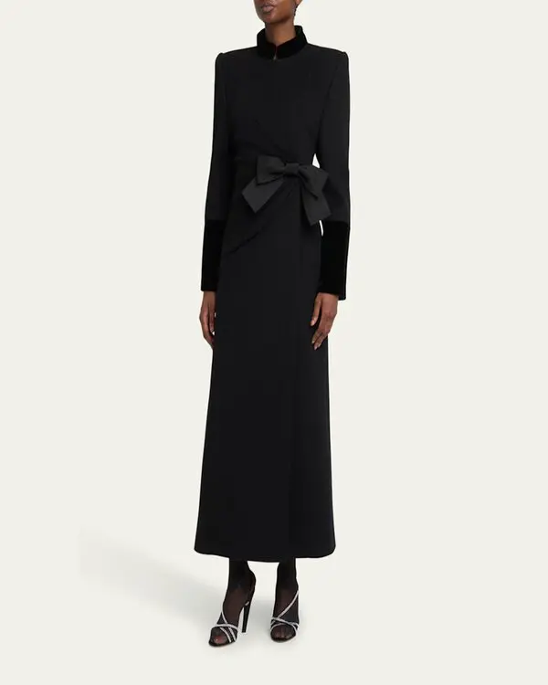 Valentino Garavani Velvet Bow Double-breasted Wool-cashmere Long Coat
