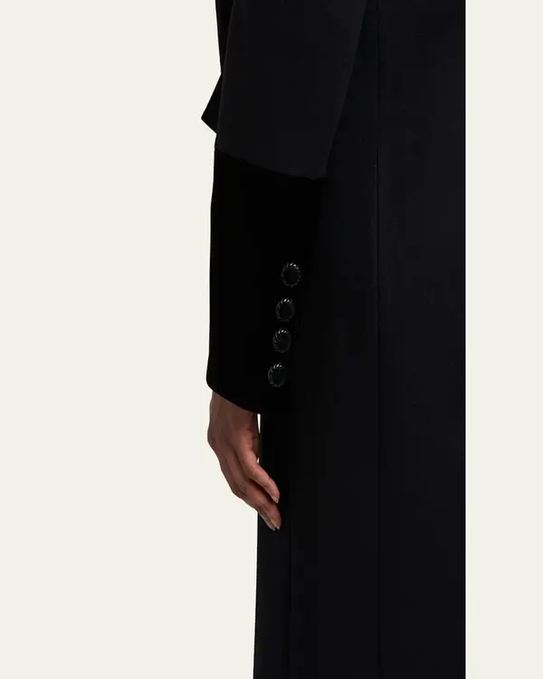 Valentino Garavani Velvet Bow Double-breasted Wool-cashmere Long Coat