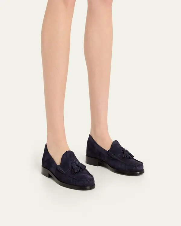 STUART WEITZMAN Lottie Suede Tassel Penny Loafers - Nice Blue