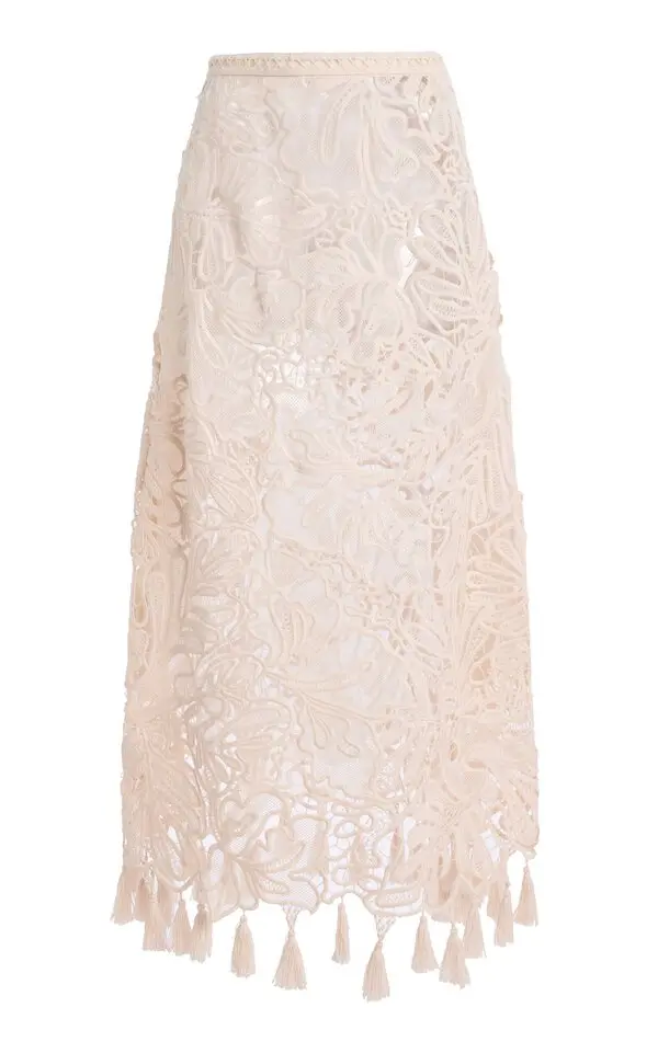 Ulla Johnson Gallina Lace Silk Midi Skirt - White
