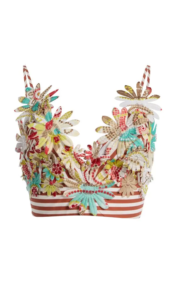 Silvia Tcherassi Ibbie Floral-embellished Crop Top - Multi