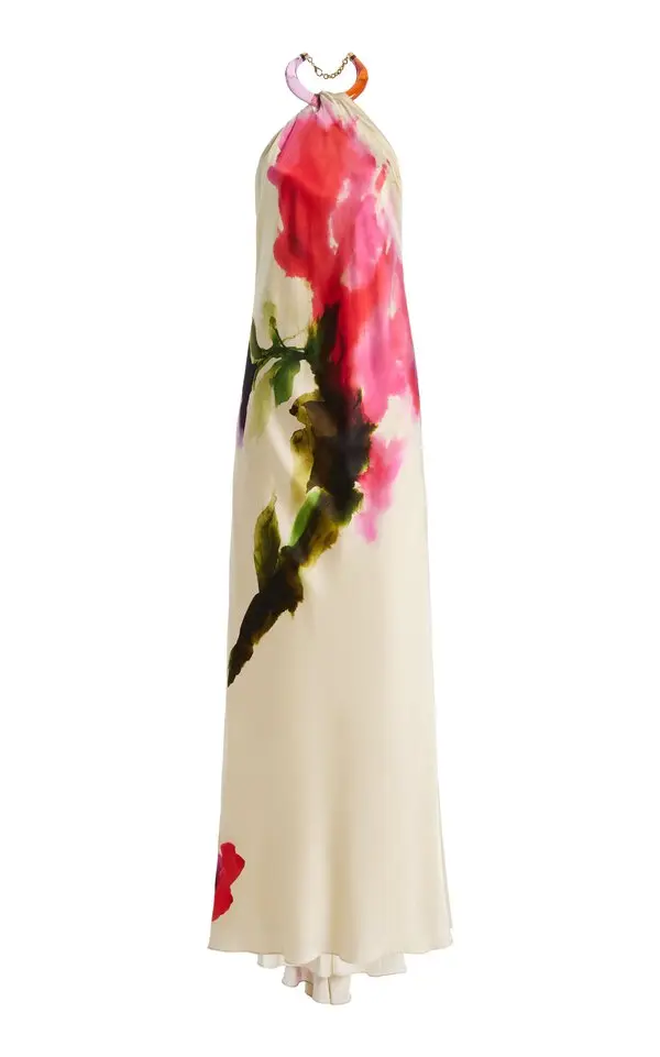Silvia Tcherassi Jesse Silk-satin Maxi Halter Dress - Multi