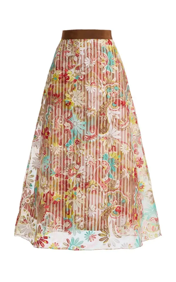 Silvia Tcherassi Nelida Embroidered Organza Midi Skirt - Multi