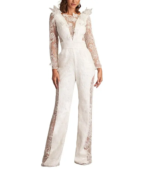Tadashi Shoji 3d Floral Embroidered Jumpsuit - Ivory