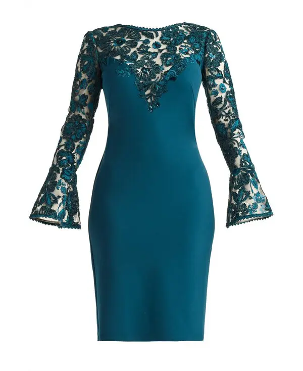 Tadashi Shoji Lou Embroidered Crepe Bell Sleeve Dress - Blue | Editorialist