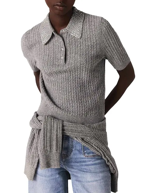 Maje Mitorsa Cable Knit Polo Wool Shirt