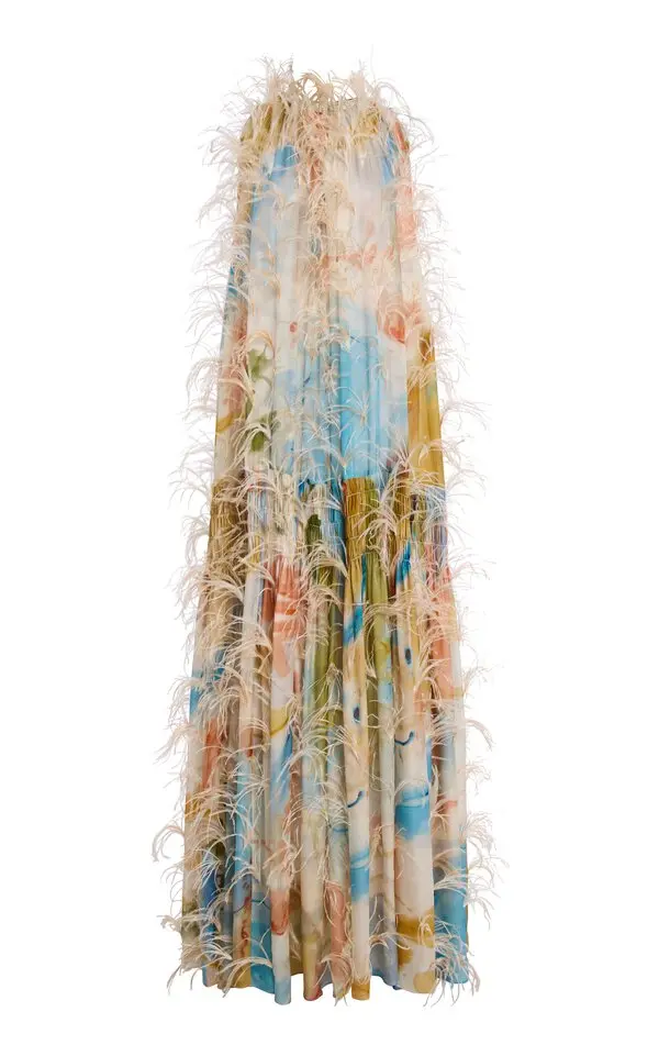 Ulla Johnson Gossamer Feather-embellished Silk Gown - Multi