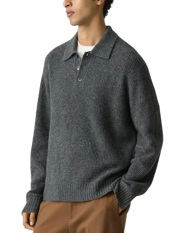 Theory Ribbed Long Sleeve Polo Sweater