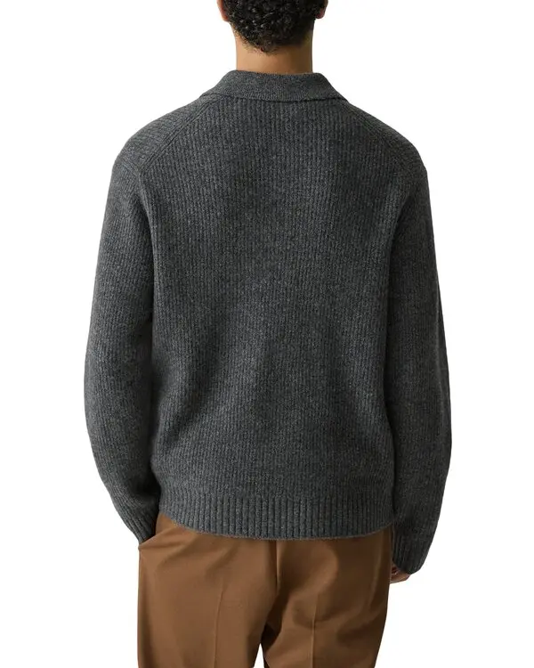 Theory Ribbed Long Sleeve Polo Sweater