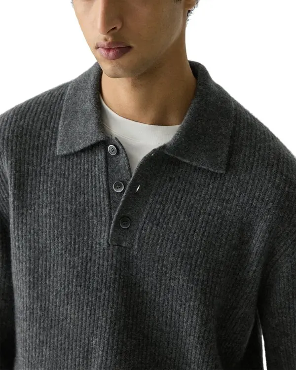 Theory Ribbed Long Sleeve Polo Sweater