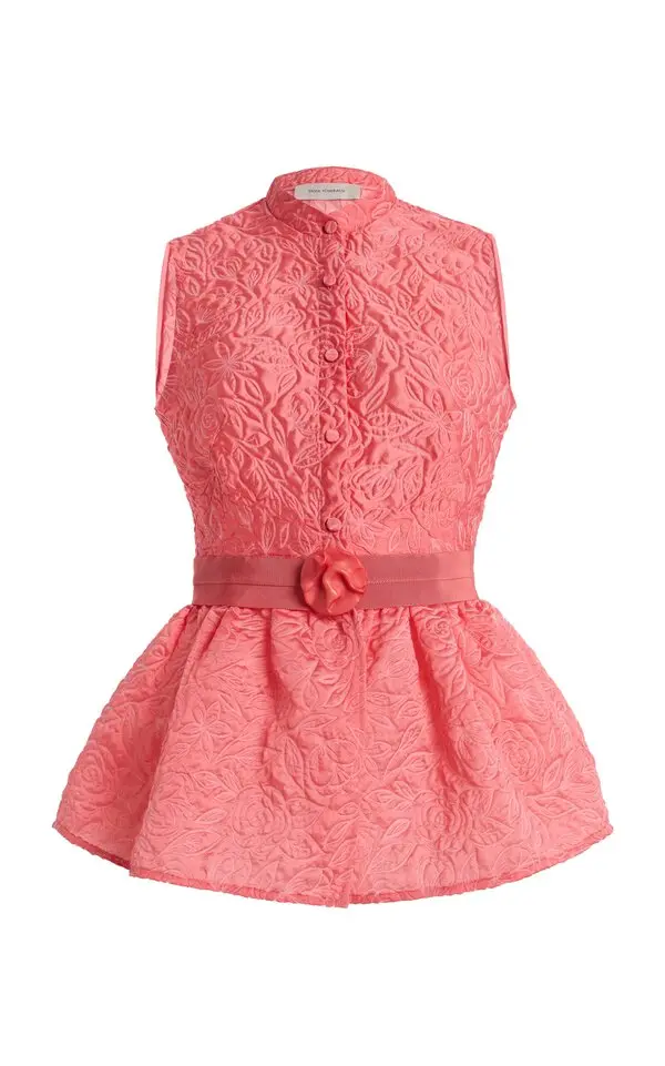 Silvia Tcherassi Colony Brocade Peplum Top - Pink