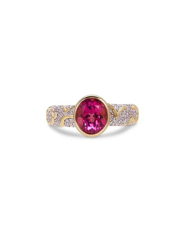Marina B Ondine Solitaire Ring In 18k Yellow Gold With Rubellite And Diamond - Gold/rubellite