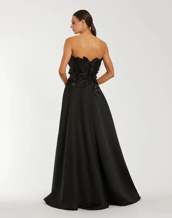 Mac Duggal Strapless Satin Floral Embellished Ball Gown