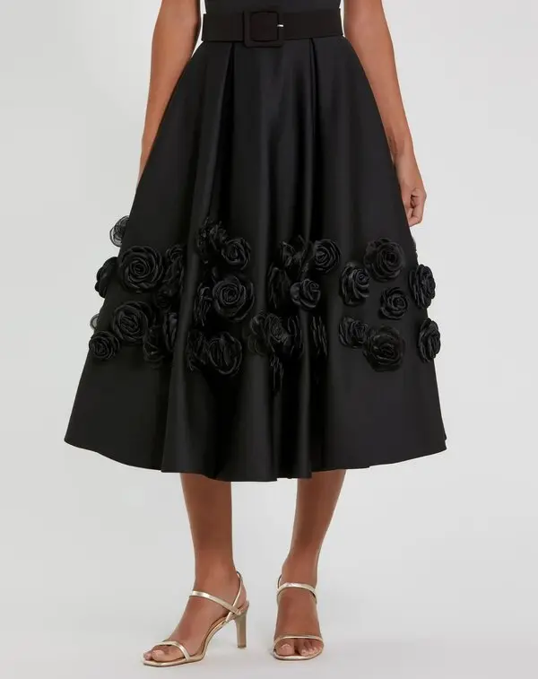 MAC DUGGAL COLLECTION Satin Midi Dress With 3d Rosettes