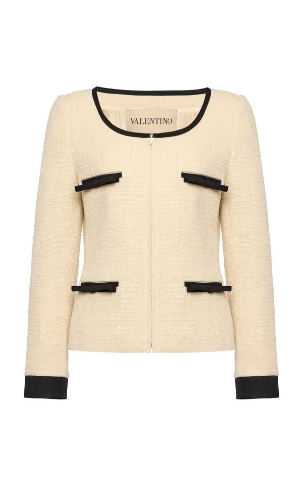 Valentino Garavani Bow-detailed Tweed Jacket - Neutral