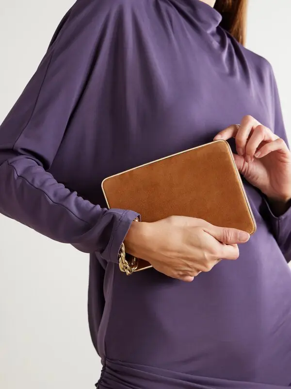 HUNTING SEASON Square Compact Leather-trimmed Suede Clutch