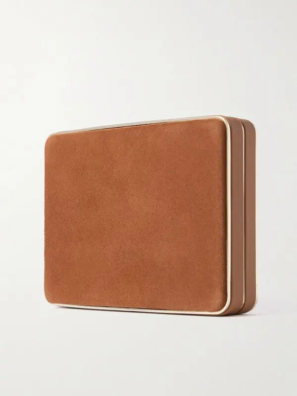 HUNTING SEASON Square Compact Leather-trimmed Suede Clutch