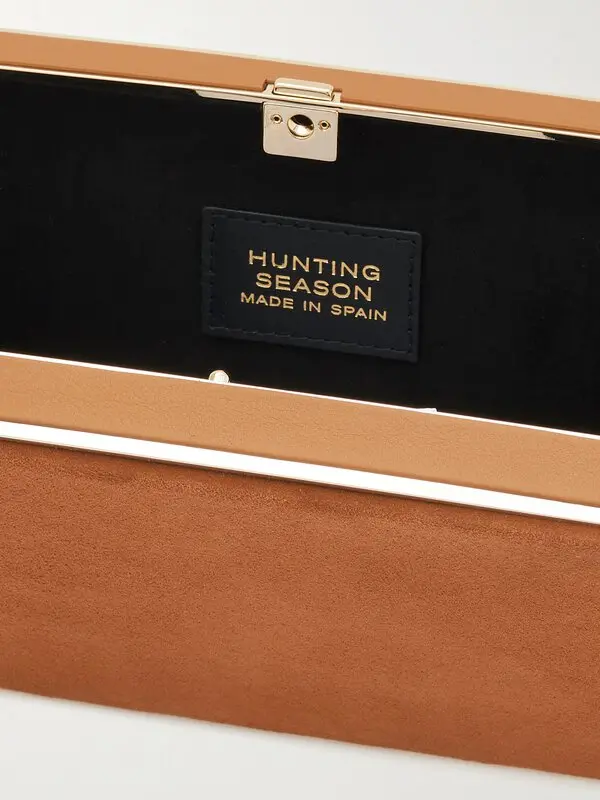 HUNTING SEASON Square Compact Leather-trimmed Suede Clutch
