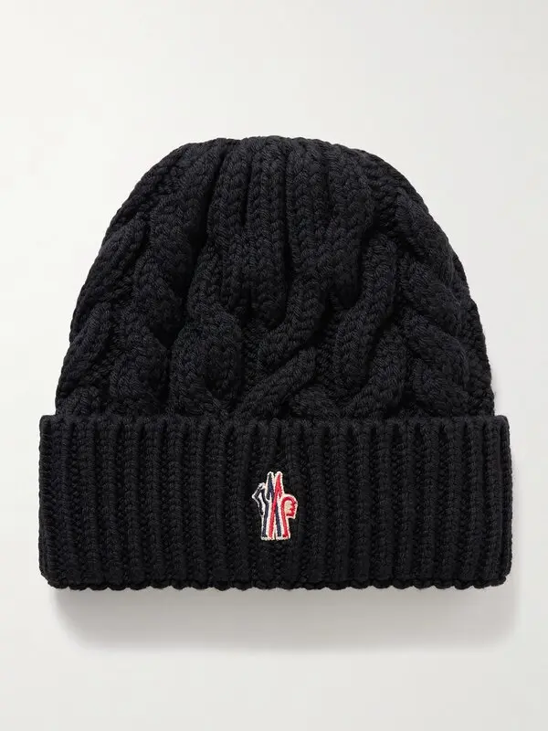 Moncler Appliquéd Cable-knit Wool Beanie - Black