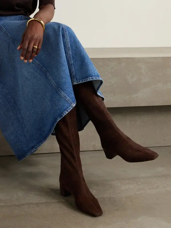 AQUAZZURA Saint Honoré 35 Suede Knee Boots - Brown