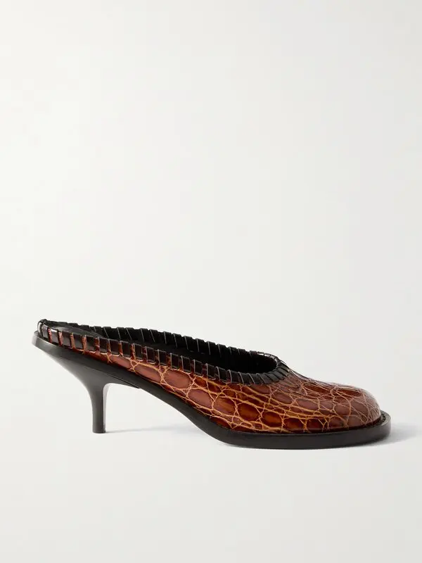 Dries Van Noten Croc-effect Leather Mules - Brown