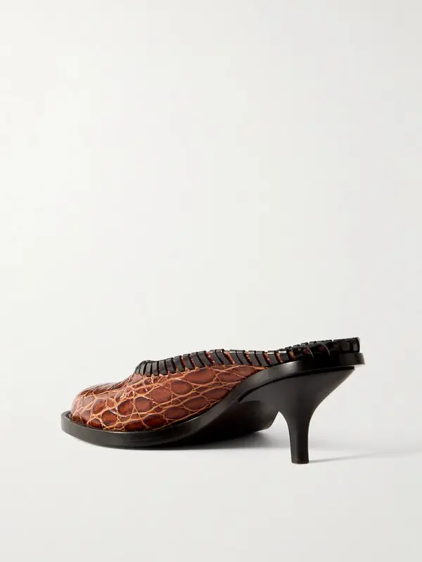 Dries Van Noten Croc-effect Leather Mules - Brown