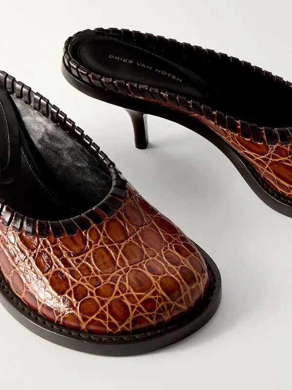 Dries Van Noten Croc-effect Leather Mules - Brown
