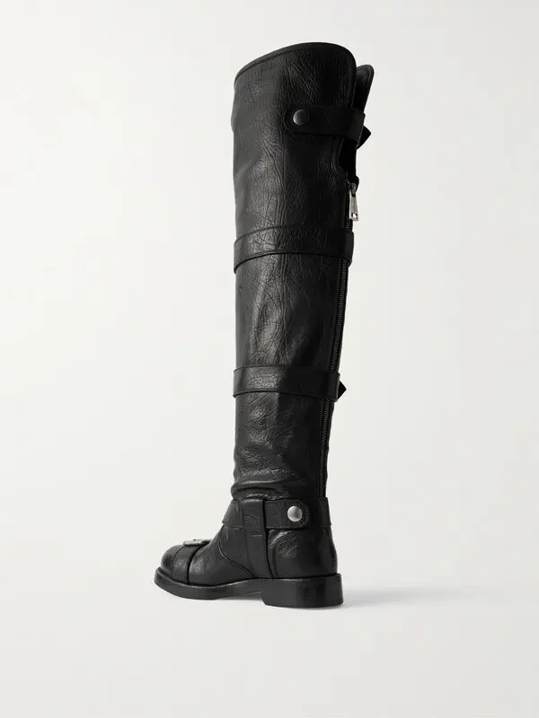 Dolce & Gabbana Bernini Buckled Crinkled-leather Over-the-knee Boots