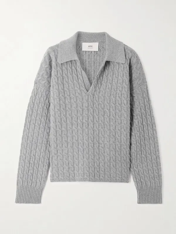 AMI Paris Cable-knit Wool And Cashmere-blend Sweater