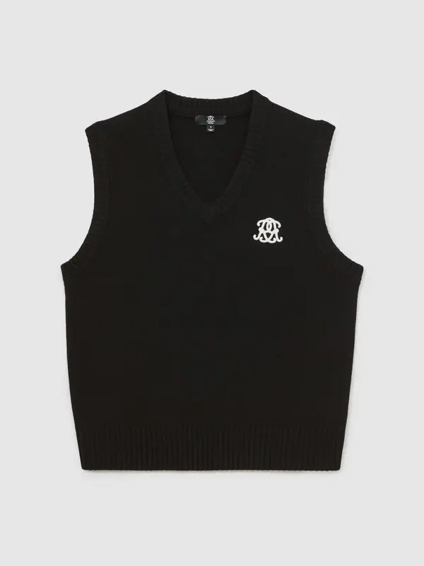 REISS Crosby Monogram Wool Vest - Black