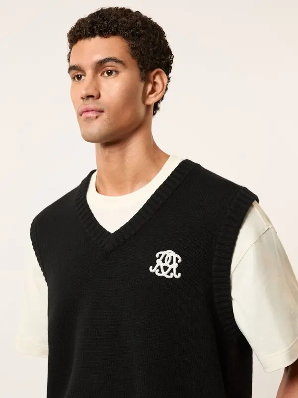 REISS Crosby Monogram Wool Vest - Black