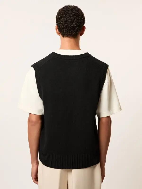 REISS Crosby Monogram Wool Vest - Black