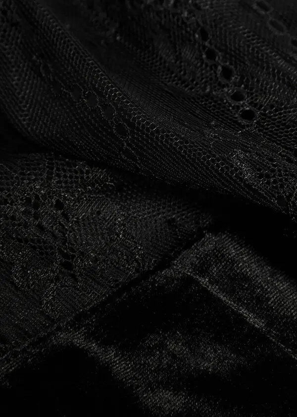 NEVER FULLY DRESSED Lace-embellished Velvet Midi Dress