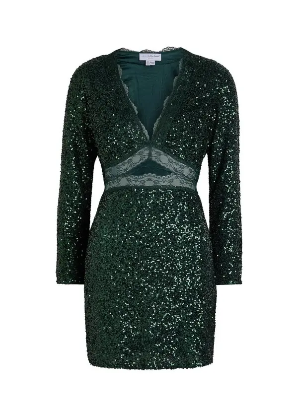 Never Fully Dressed Sequin-embellished Mini Dress - Green